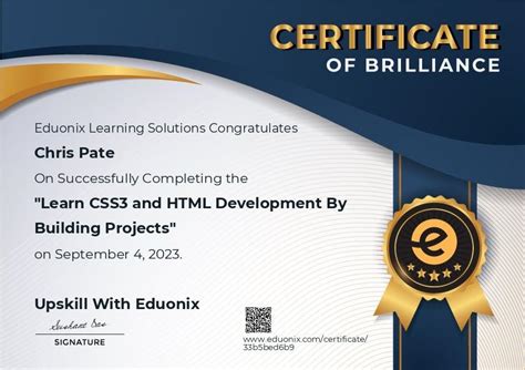 Completion Certificate For Learn Css3 And Html Development By Building Chris Pate