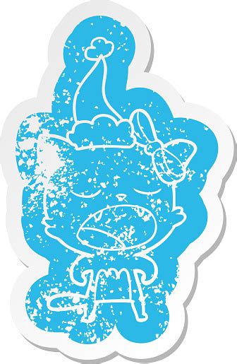 기발한 만화 산타 모자를 쓰고 야옹하는 고양이의 고민 스티커 고양이 울음소리에 대한 스톡 벡터 아트 및 기타 이미지 고양이 울음소리 귀여운 그런지 이미지 기법