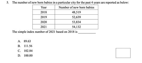 Solved The Simple Index Number Of 2021 Based On 2018 Is A