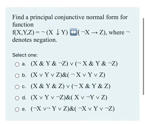 solved find a principal conjunctive normal form for function