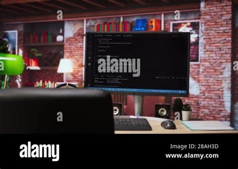 code typed into pc entering commands and running script panning shot