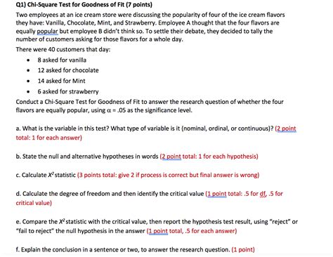 Solved Q1 Chi Square Test For Goodness Of Fit 7 Points