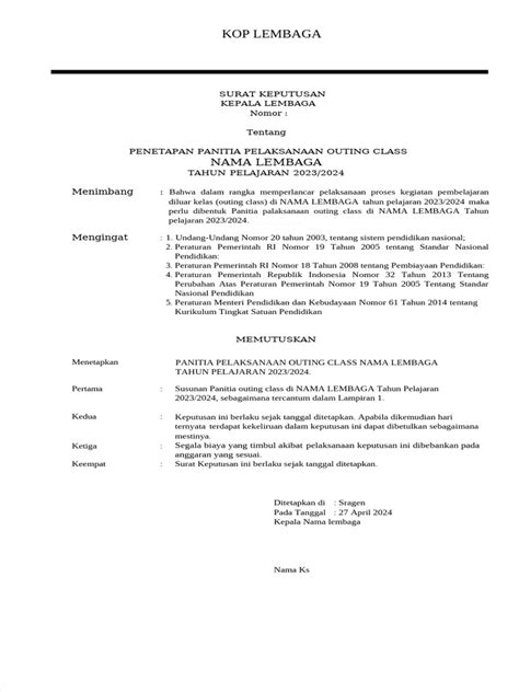 Sk Penetapan Outing Class Pdf