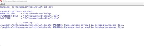 Autodock Final Stage Execution Appears With The Following Error Warning Unrecognized Keyword