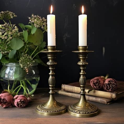 Premium Ai Image Antique Brass Candlestick Holder