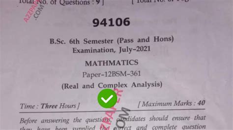 Mdu Bsc 6th Sem Real And Complex Analysis Question Paper 2021 Youtube