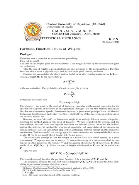 Partition Function Pdf Theoretical Physics Applied And