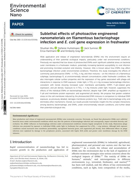 Pdf Sublethal Effects Of Photoactive Engineered Nanomaterials On