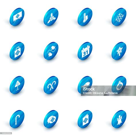 세트 브랜치 비버눔 또는 굴더 로즈 기상 온도계 측정 눈송이 크리스마스 종이 쇼핑백 나무 니트 크리스마스 장갑 별과 달력 아이콘 벡터 3차원 형태에 대한 스톡 벡터 아트 및