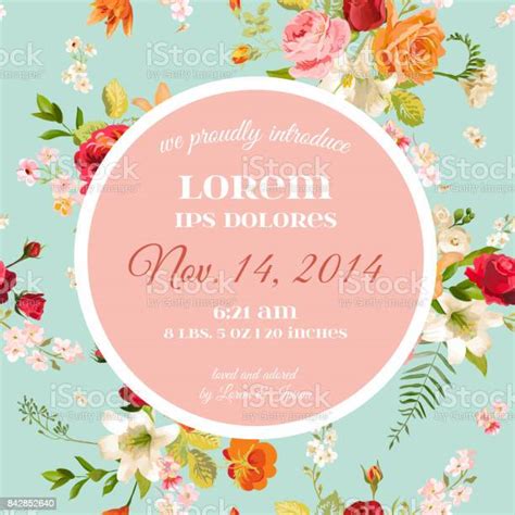 베이비 샤워 초대장 템플릿입니다 릴리와 난초 꽃 꽃 인사말 카드입니다 출산 축 하 파티 장식입니다 벡터 일러스트 레이 션 가을에 대한 스톡 벡터 아트 및 기타 이미지