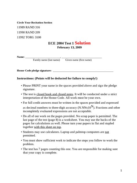 Exam 1 Solutions Electric Circuit Analysis Ece 2004 Exams Electrical Circuit Analysis