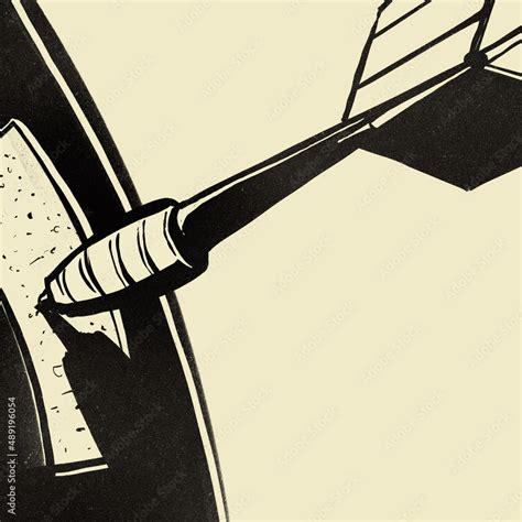 Ink Illustration Of Close Up Of Dart In Dartboard Including Paper Texture Stock Illustration