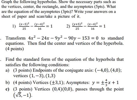 solved graph the following hyperbolas show the necessary