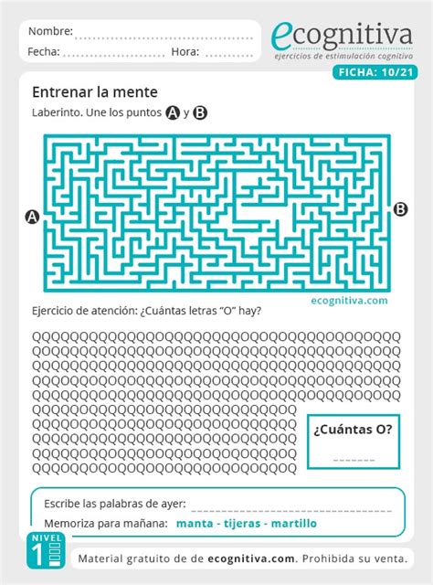 Nivel 1 Entrenar La Mente Estimulación Cognitiva Ejercicios De