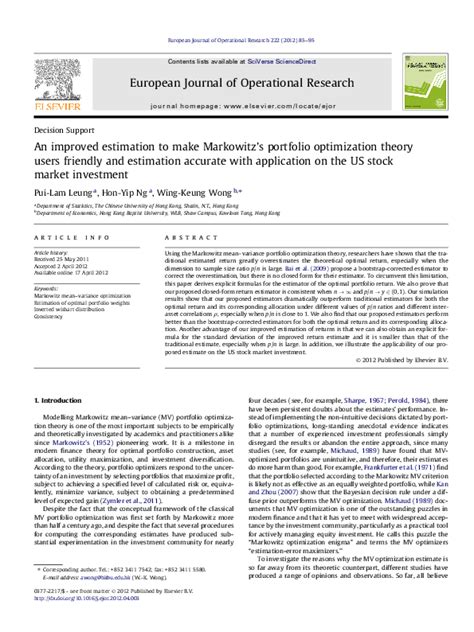 Pdf Decision Support An Improved Estimation To Make Markowitzs