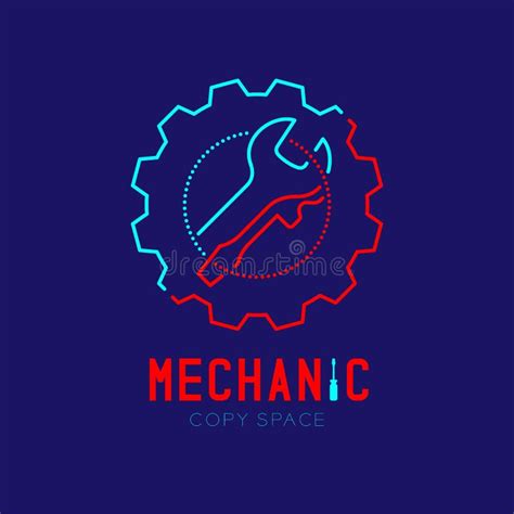 Значок ключ и отвертка логотипа механика в штриховом пунктире хода плана рамки шестерни