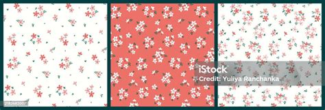 완벽 한 꽃 패턴 리버티 Ditsy 프린트 작은 데이지 꽃 나뭇잎 핑크 색상의 꽃다발과 식물 디자인 벡터 일러스트 레이 션