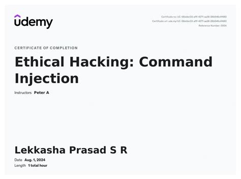 Completed Ethical Hacking Command Injection Course Lekkasha Prasad Sr Posted On The Topic