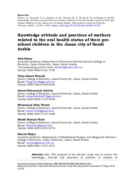 Pdf Knowledge Attitude And Practices Of Mothers Related To The Oral Health Status Of Their Pre