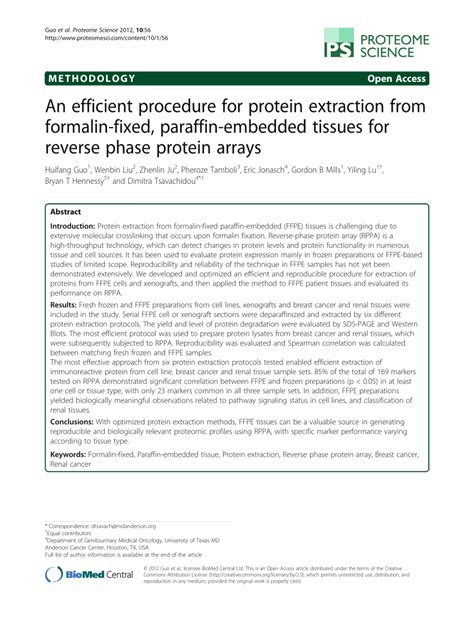Pdf An Efficient Procedure For Protein Extraction From Formalin Fixed