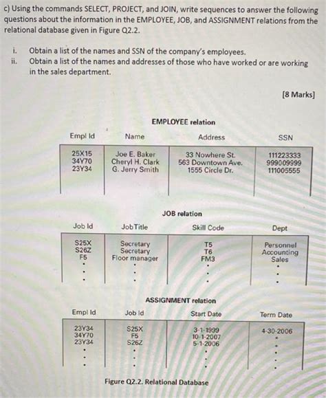 Solved C Using The Commands Select Project And Join