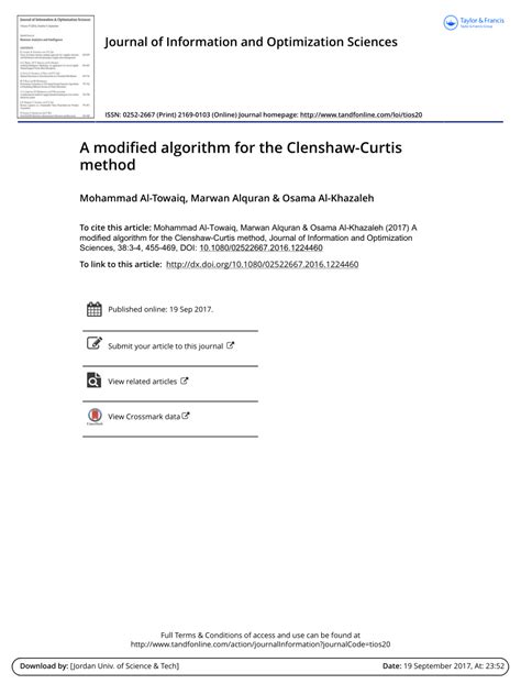 Pdf A Modified Algorithm For The Clenshaw Curtis Method