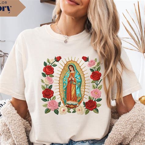 Our Lady Of Guadalupe T Shirt Catholic Floral Virgen Tee Comfort