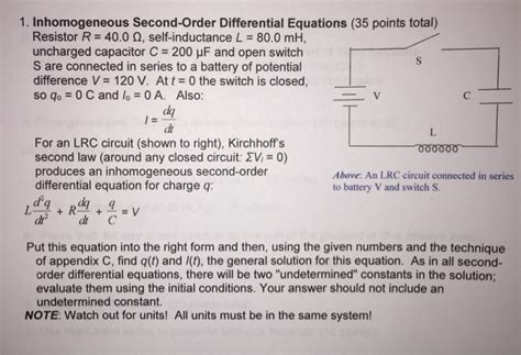 Solved 1 Inhomogeneous Second Order Differential Equations