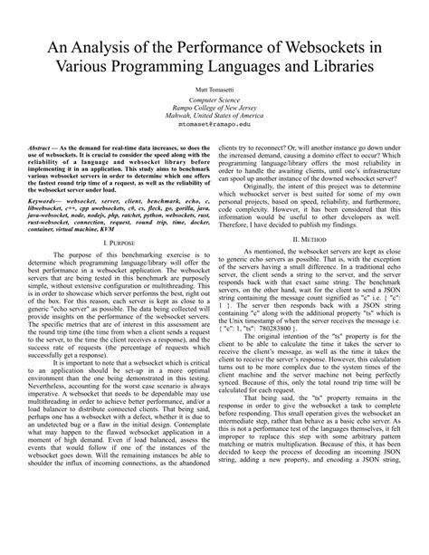 Pdf An Analysis Of The Performance Of Websockets In Various