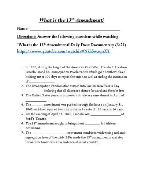 What Is The 13th Amendment Video Worksheet By Cognitive Blueprints