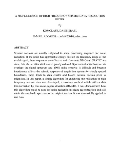 Pdf A Simple Design Of High Frequency Seismic Data Resolution Filter