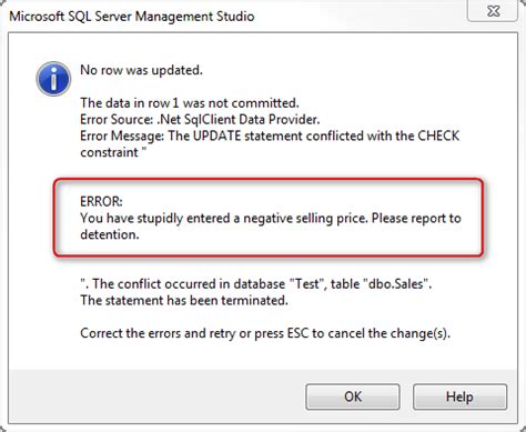 Database Create Custom Error Message In Check Constraints In SQL SERVER 2008 Stack Overflow
