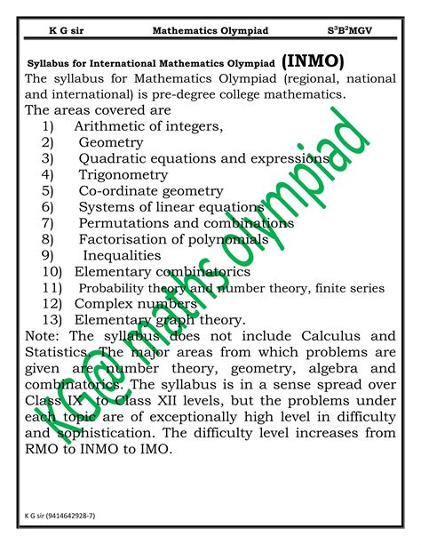 Syllabus For International Mathematics Olympiad Pdf