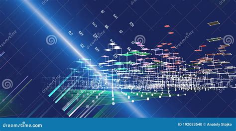 Big Data Abstract Grid Mesh Analysis Data On Blue Background With