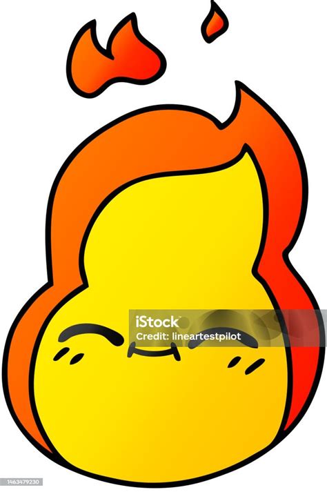 Kartun Gradien Yang Digambar Dengan Tangan Bebas Dari Api Api Kawaii Yang Lucu Ilustrasi Stok