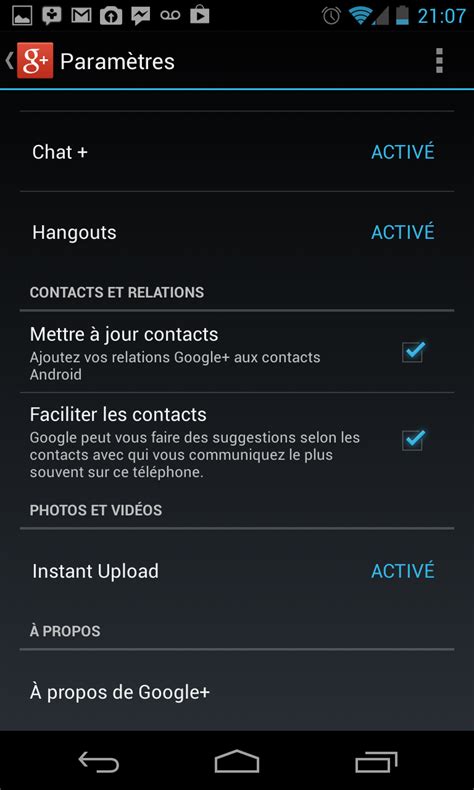 Android application Paramètres Google Numeriblog