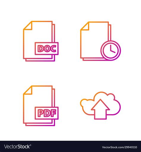 Set Line Cloud Upload Pdf File Document Doc File Vector Image