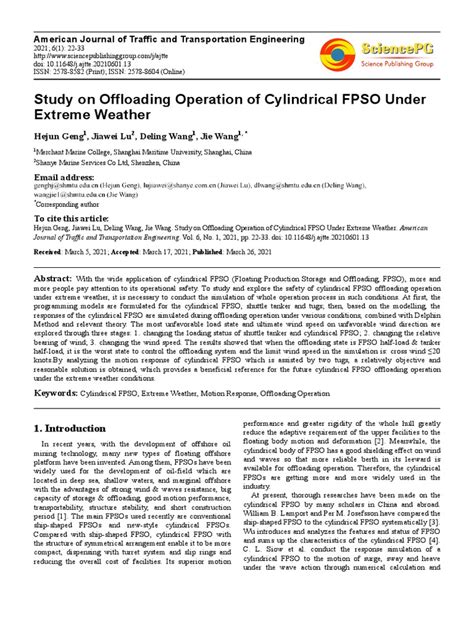 Study On Offloading Operation Of Cylindrical Fpso Under Download Free