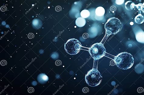 Abstract Molecule Structure Glowing On Dark Blue Background Stock