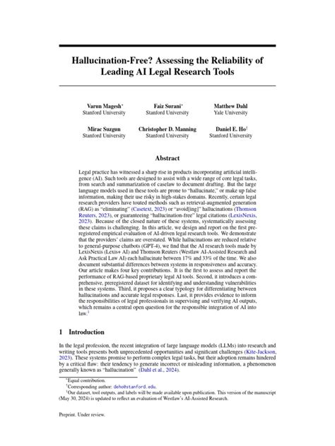 Legal Rag Hallucinations Pdf Artificial Intelligence Intelligence Ai And Semantics