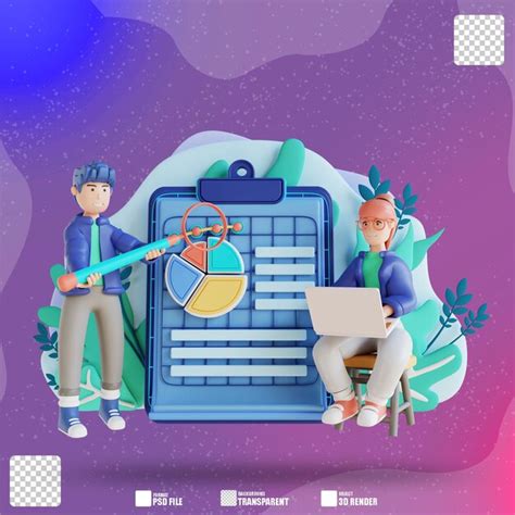 Premium Psd 3d Illustration Character Analysis Data Report 2