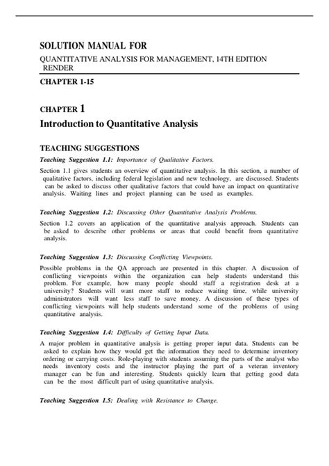 SOLUTIONS MANUAL for Quantitative Analysis for Management 14th Edition by Barry Render; Ralph ...
