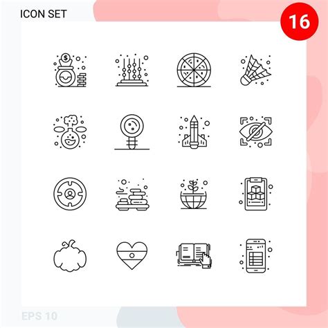 Modern Set Of 16 Outlines Pictograph Of Chemistry Lab Fast Food Experiment Game Editable Vector
