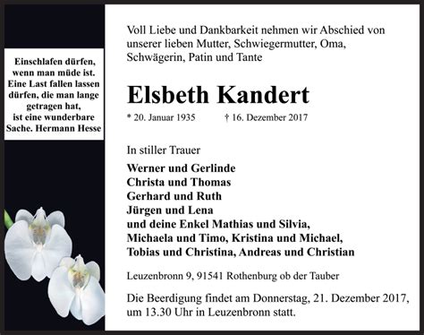 Traueranzeigen Von Elsbeth Kandert Trauerflzde