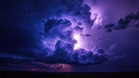Majestic Purple Storm Clouds Illuminated Lightning Dramatic Sky View