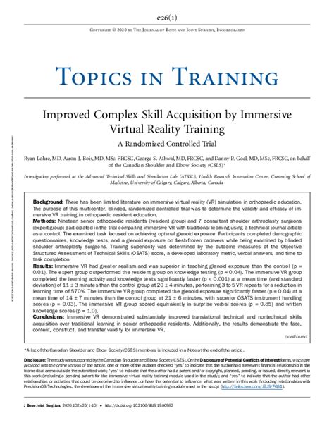 Pdf Improved Complex Skill Acquisition By Immersive Virtual Reality Training