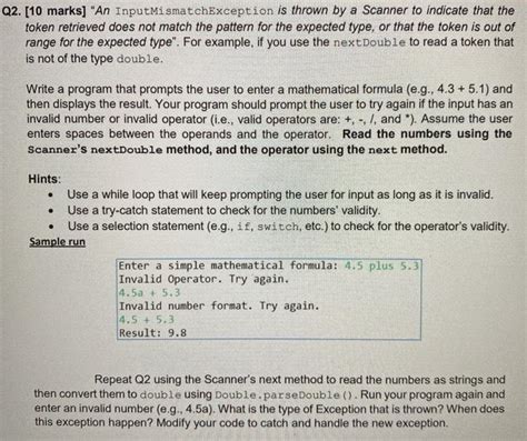 Solved Q Marks An InputMismatchException Is Thrown Chegg Com