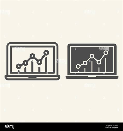 chart on laptop line and glyph icon graph on monitor vector