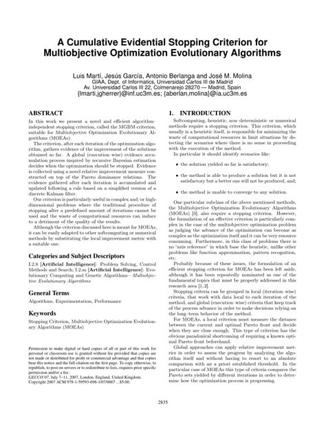 Pdf A Cumulative Evidential Stopping Criterion For Multiobjective Optimization Evolutionary