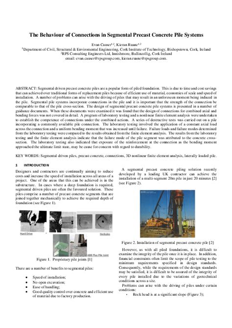 Pdf The Behaviour Of Connections In Precast Concrete Segmental Piles